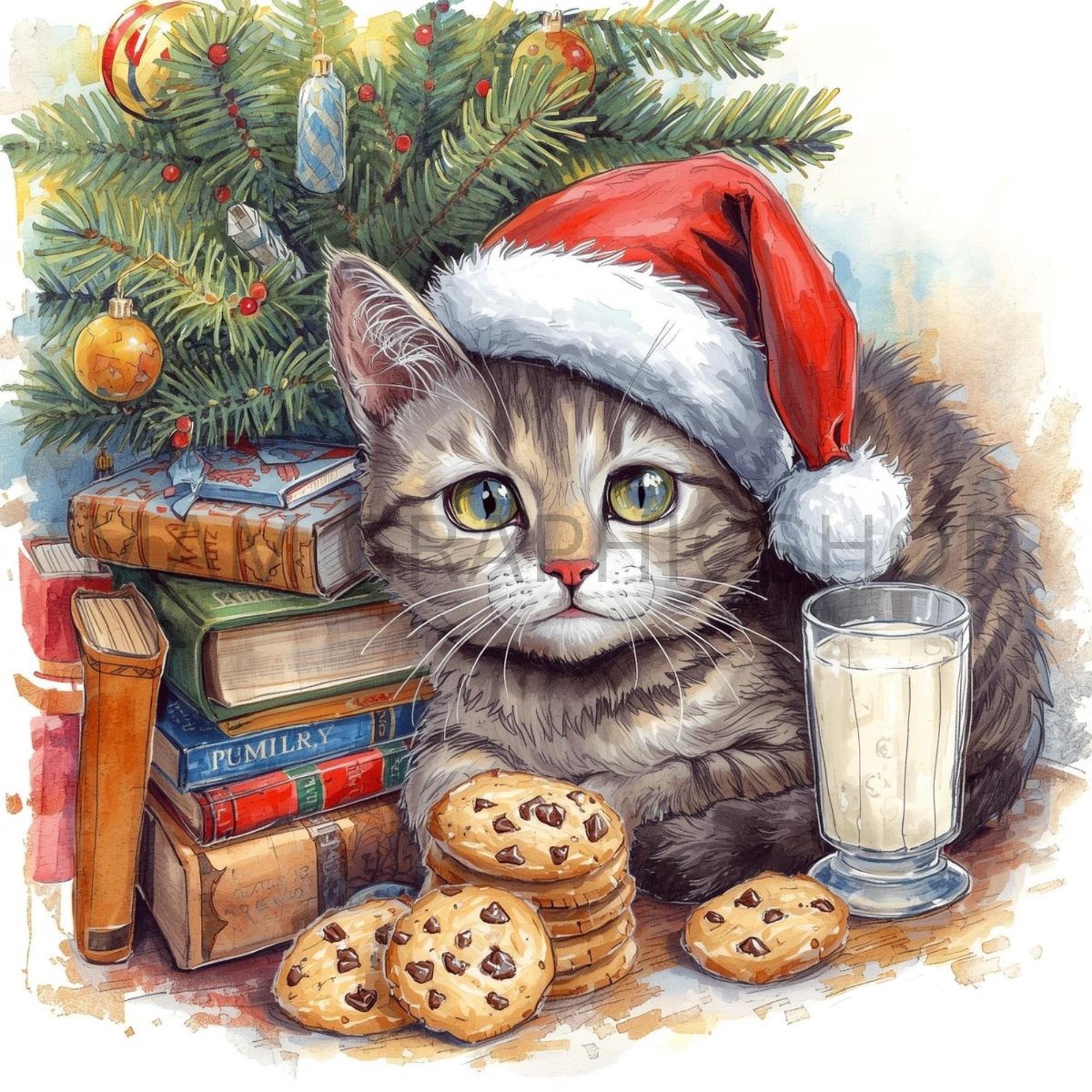 Christmas Cat Clipart Bundle: Watercolor Kitten Illustrations (digital ...