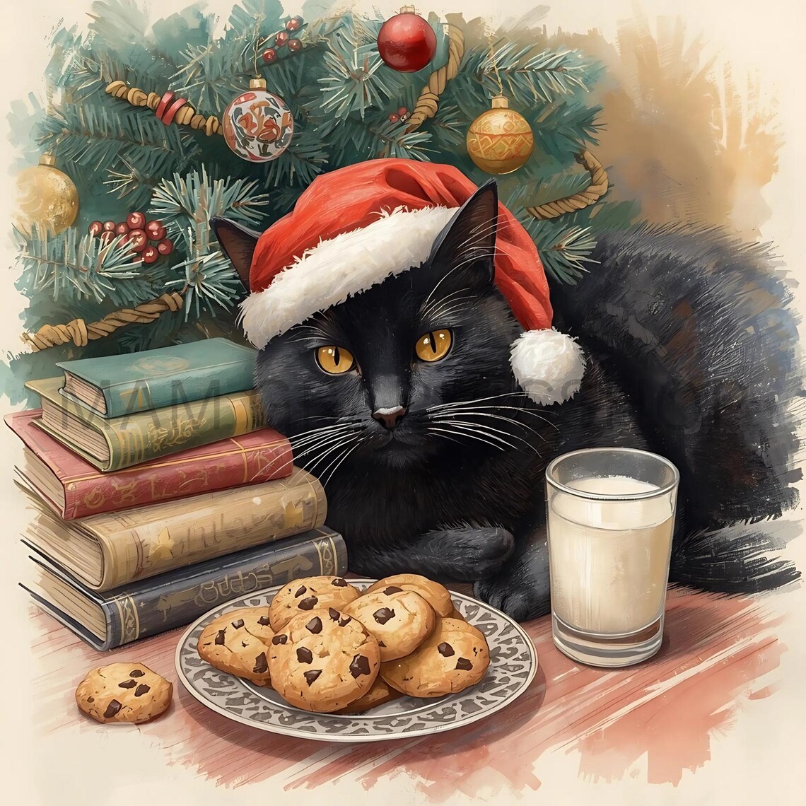Christmas Cat Clipart Bundle: Watercolor Kitten Illustrations (digital ...