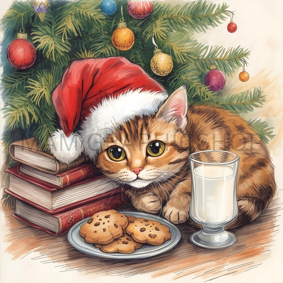 Christmas Cat Clipart Bundle: Watercolor Kitten Illustrations (digital ...