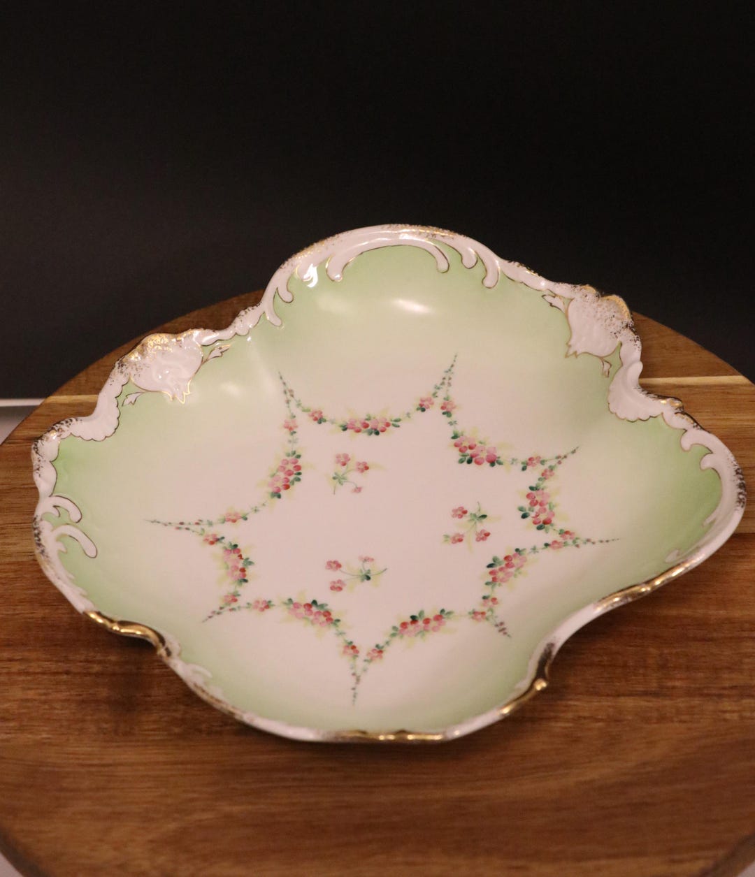 Elbogen Carlsbad Antique Porcelain Lime Cream Dish With Pink Floral ...