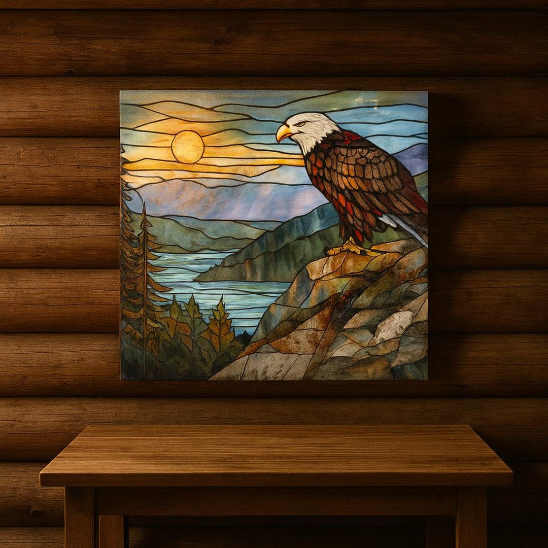 Bald Eagle Stained Glass Canvas Art - Mountain Wilderness Decor - Etsy