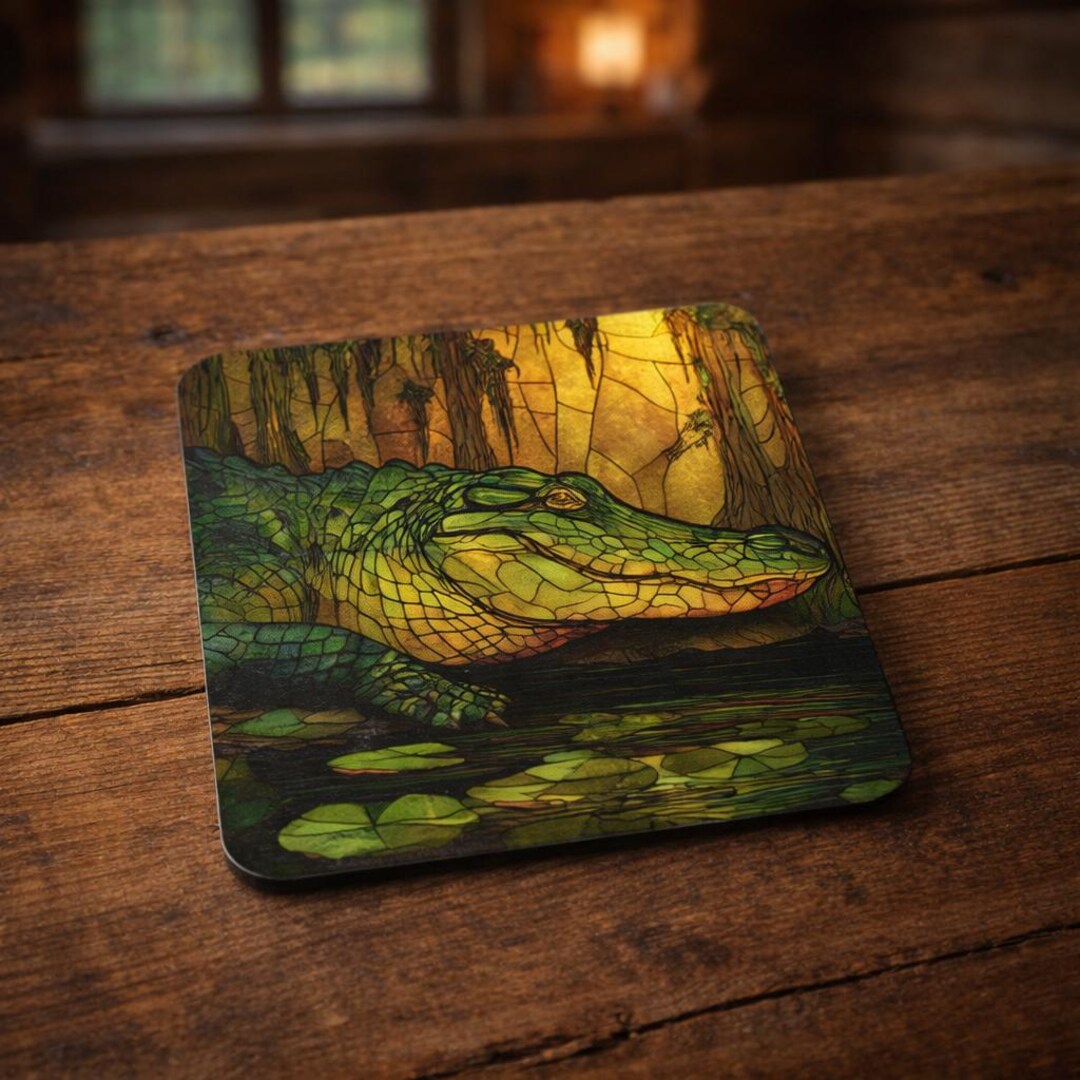 Alligator Stained Glass Coaster: Rustic Cabin Swamp Art - Etsy