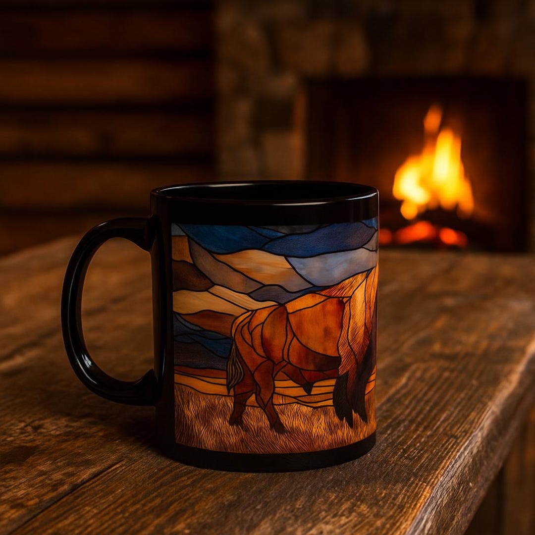 Bison Stained Glass Mug: Western Wildlife Coffee Cup - Etsy