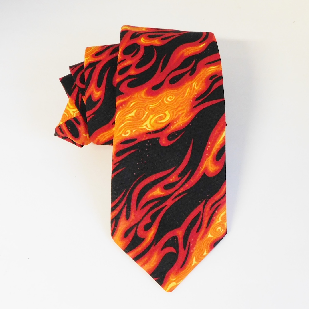 Fire Flames Necktie for Adults With Matching Pocket Square Option for ...