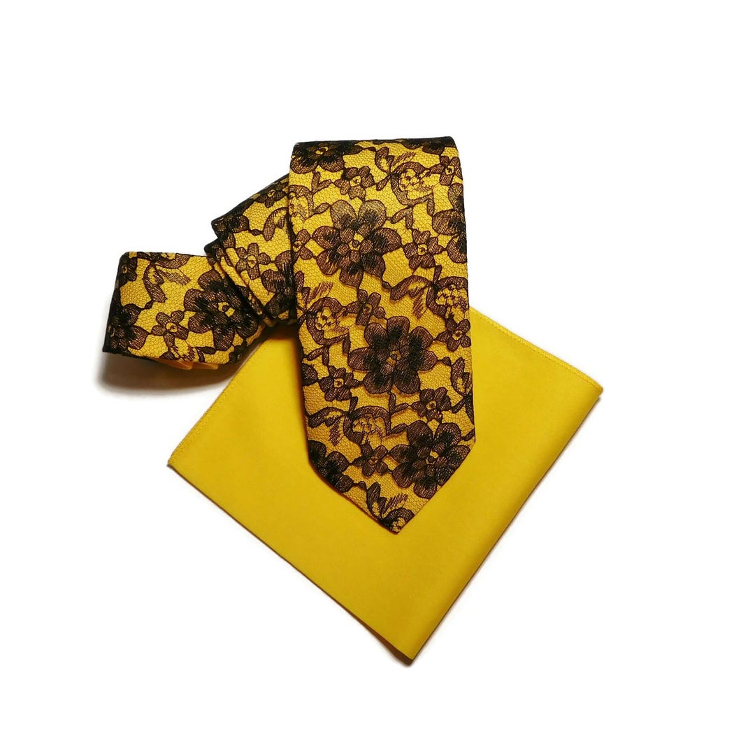 Adult Sized Necktie Sunshine Yellow Linen and Black Lace Overlay With ...
