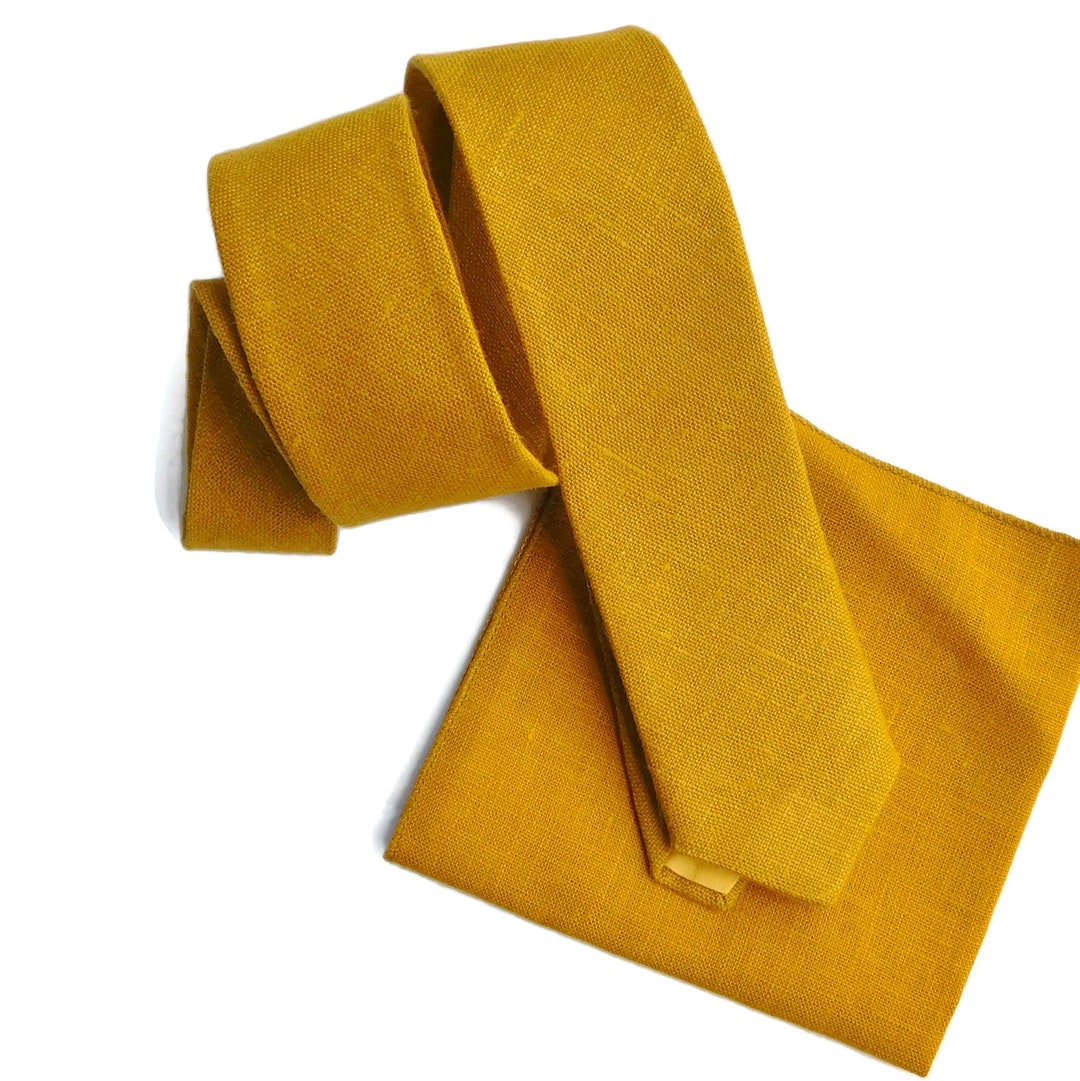 Spicy Mustard Hopsack Textured Linen Mens Tie for Adults Slim Skinny ...