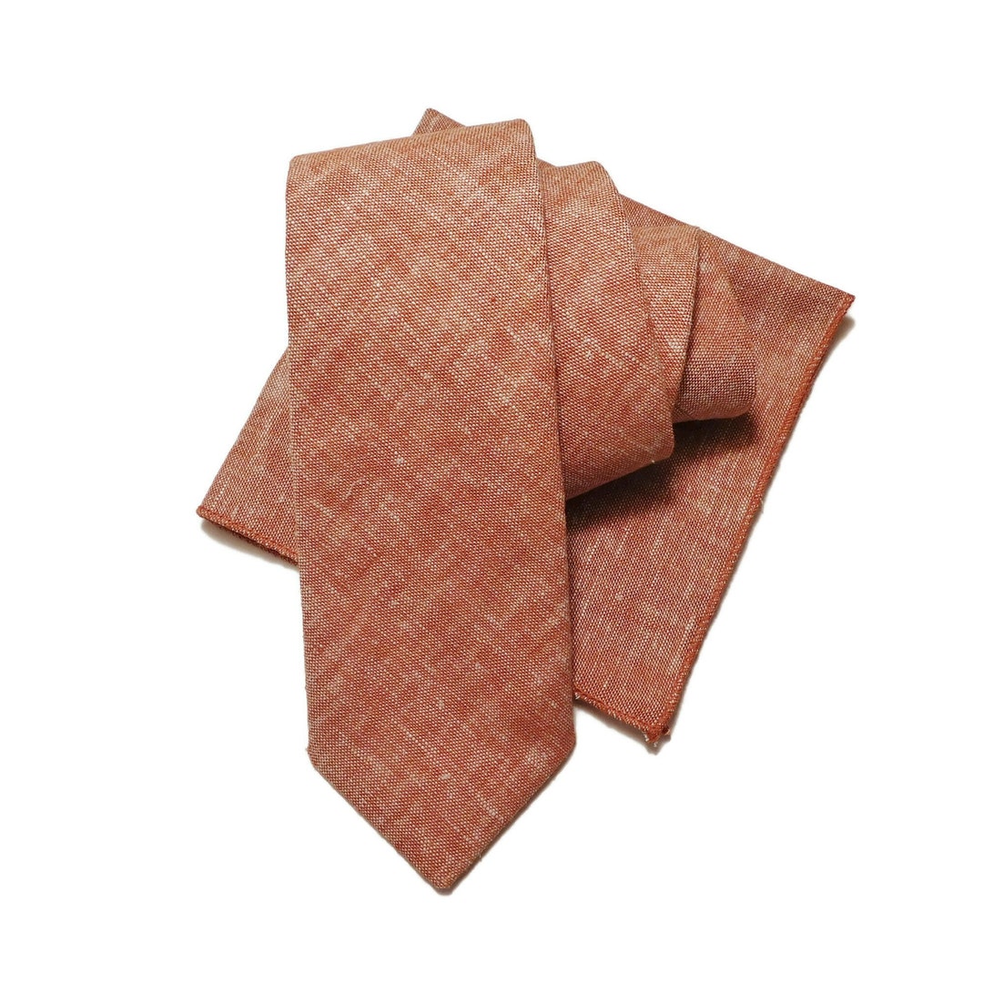 Light Rust Redrock Linen Mens Necktie for Adults With Pocket Square ...
