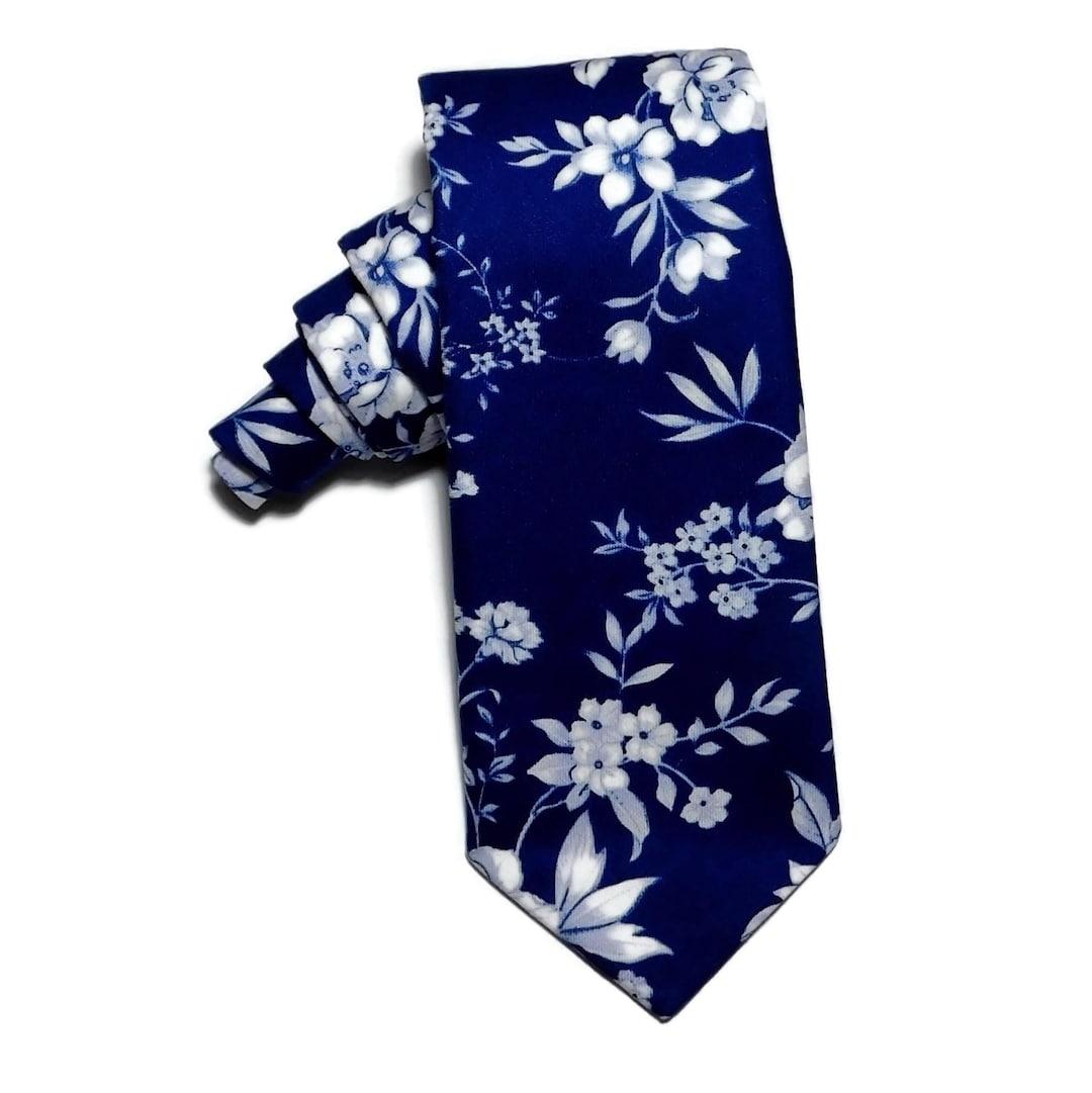 Porcelain Blue Floral Necktie With Pocket Square Option for Adults - Etsy