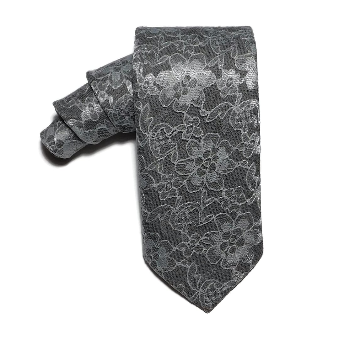 Dark Grey and Silver Lace Necktie - Etsy