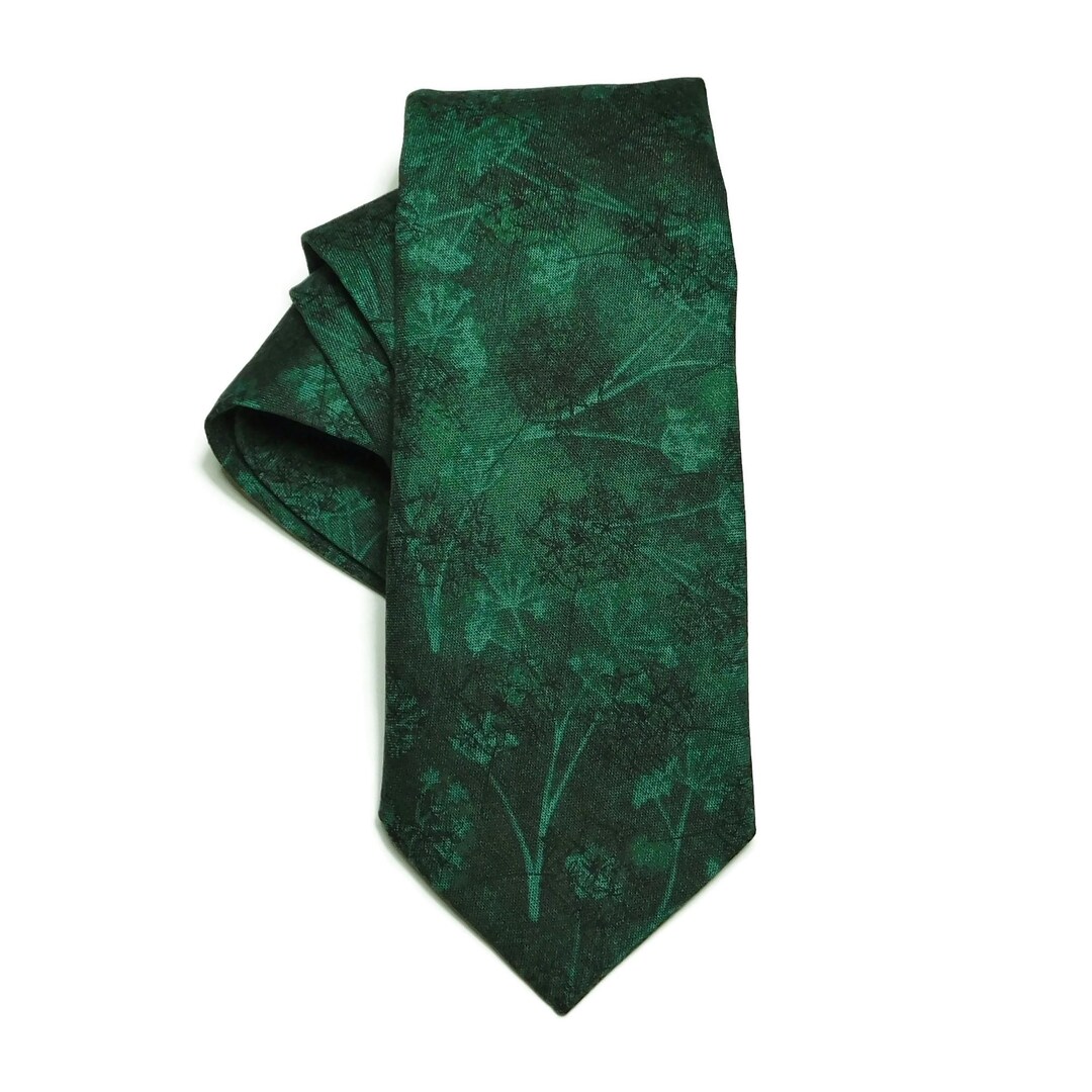 Jungle Green Floral Necktie With Pocket Square Option; Standard for ...