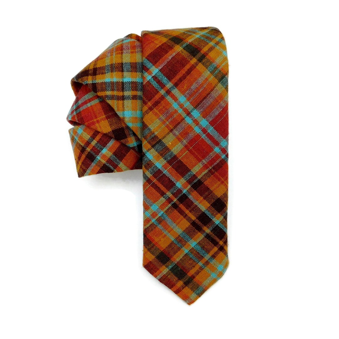 Autumn Campfire Linen Necktie Rust, Harvest Gold, Apricot, Deep Brown ...