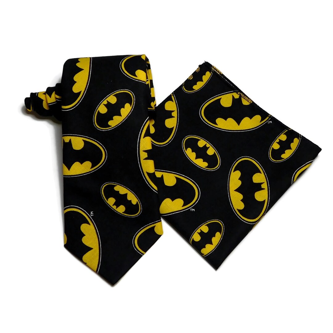 Batman Logo Necktie With Pocket Square Option; Standard for Adults - Etsy