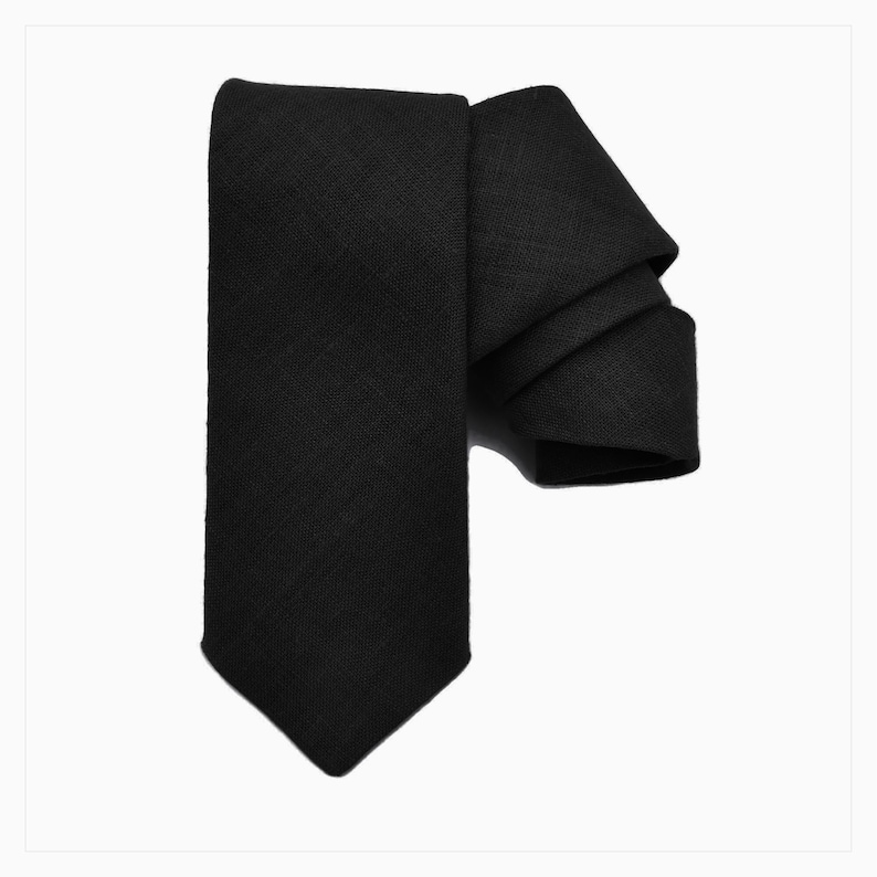 Black Linen Hopsack Necktie: Handmade Textured Tie With Pocket Square ...