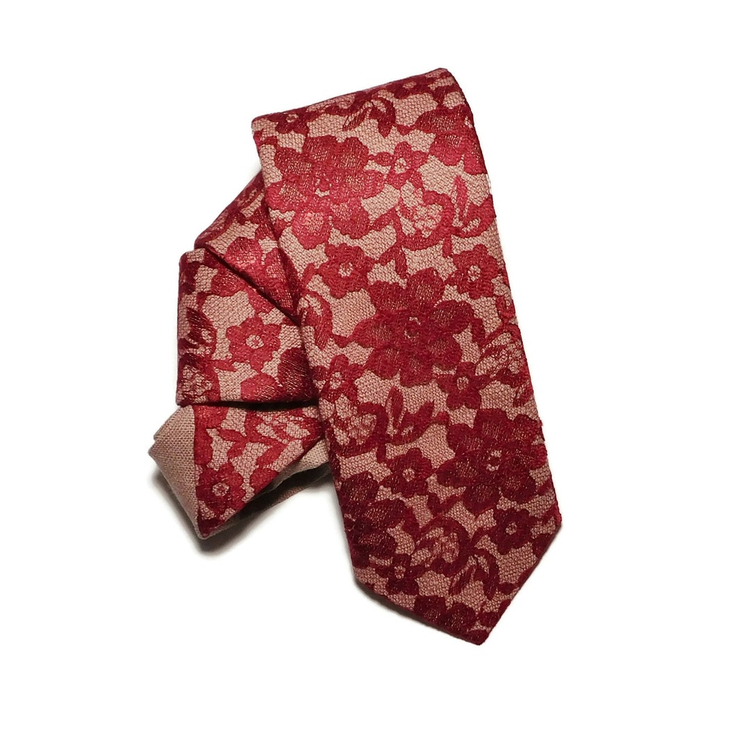 Dusty Rose Linen and Maroon Lace Mens Necktie for Adults - Etsy