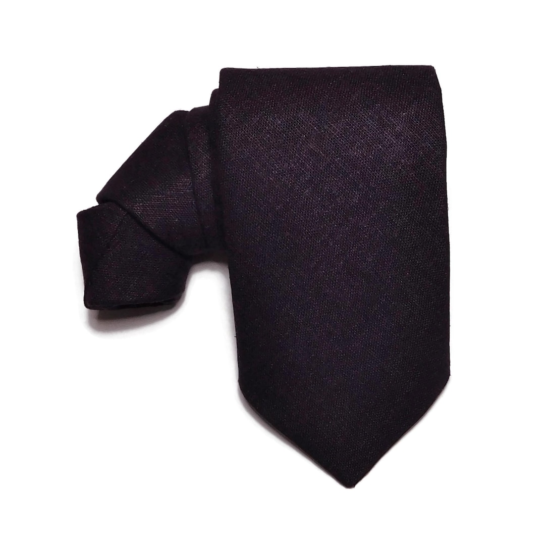 Dark Purple Linen Necktie for Adults, With Pocket Square Option for Men ...