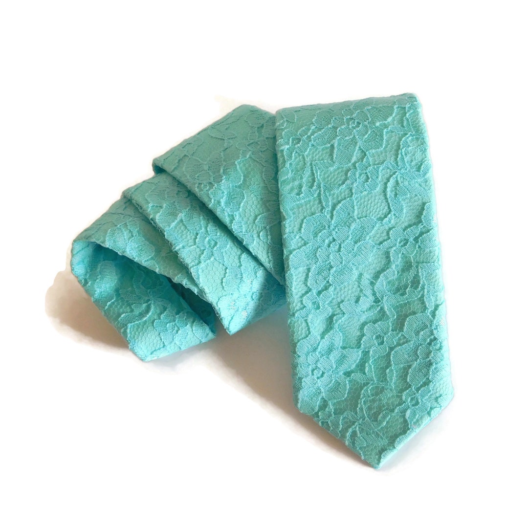 Aqua Blue Lace Floral Necktie Adult Slim Ready to Ship - Etsy