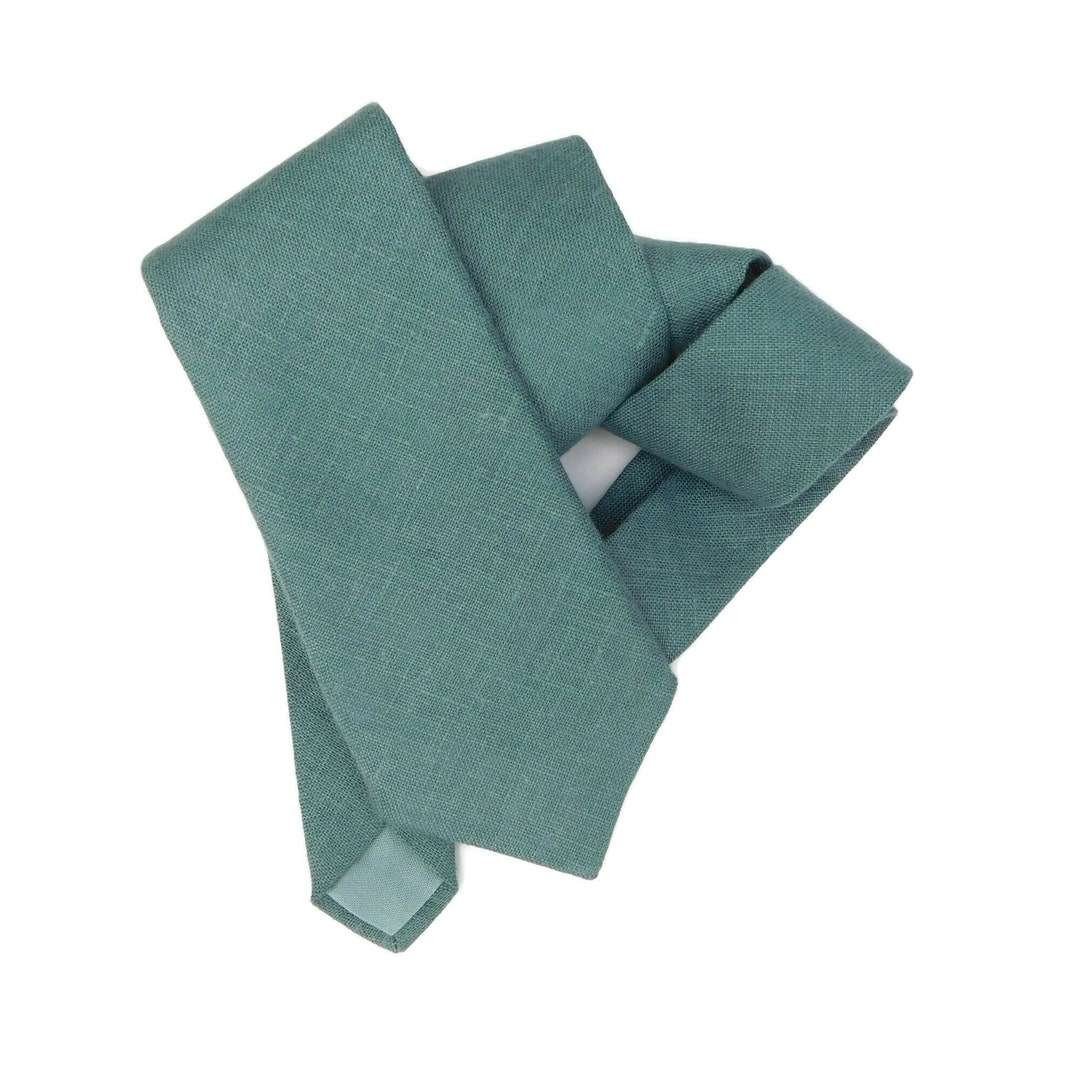 Deep Dusty Blue Lagoon Hopsack Textured Linen Tie for Adults Slim ...
