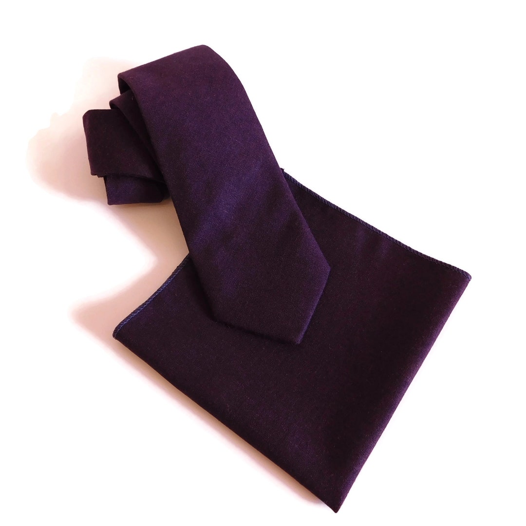 Dark Purple Linen Necktie With Pocket Square Option - Etsy