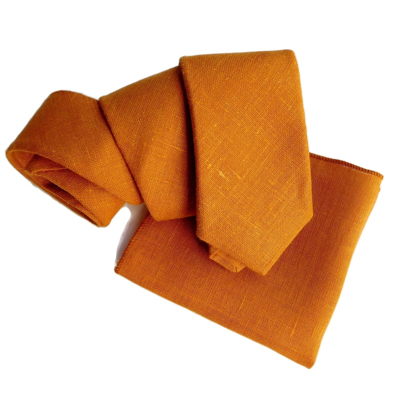 Apricot Hopsack Linen Necktie With Pocket Square Option - Etsy