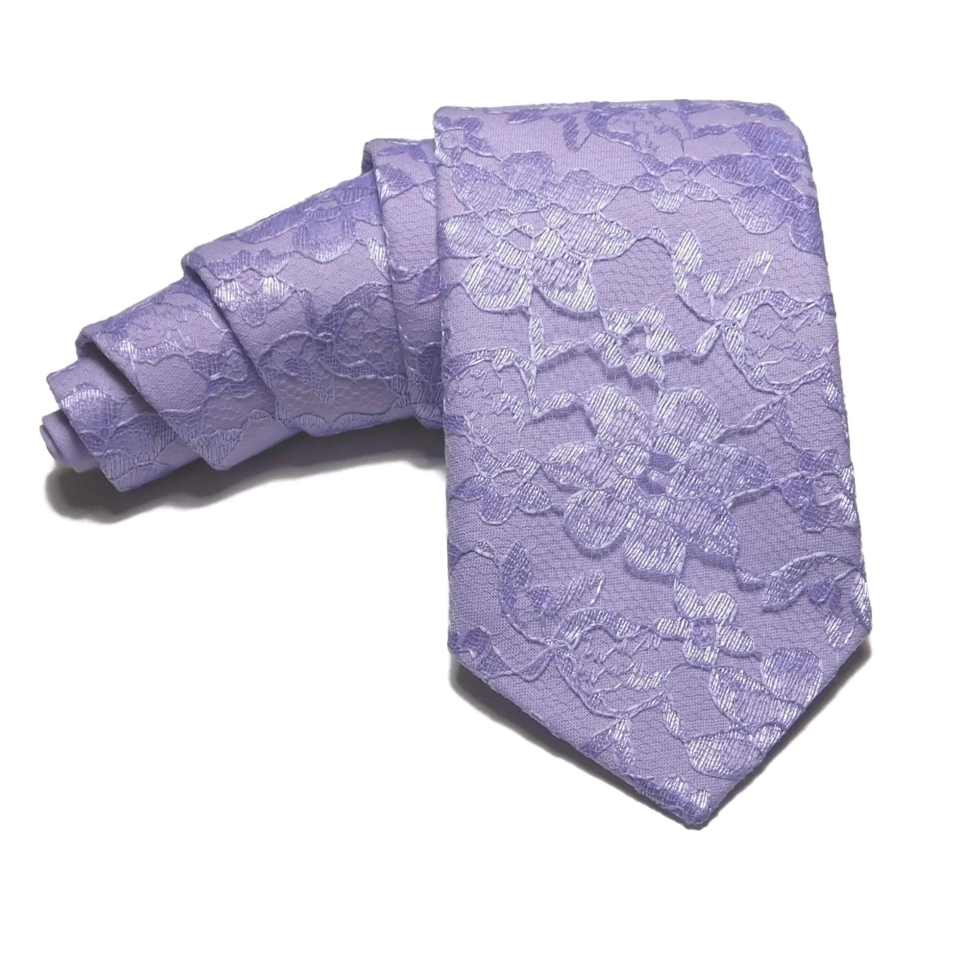 Lavender Light Purple Floral Lace Traditional Necktie With Pocket ...