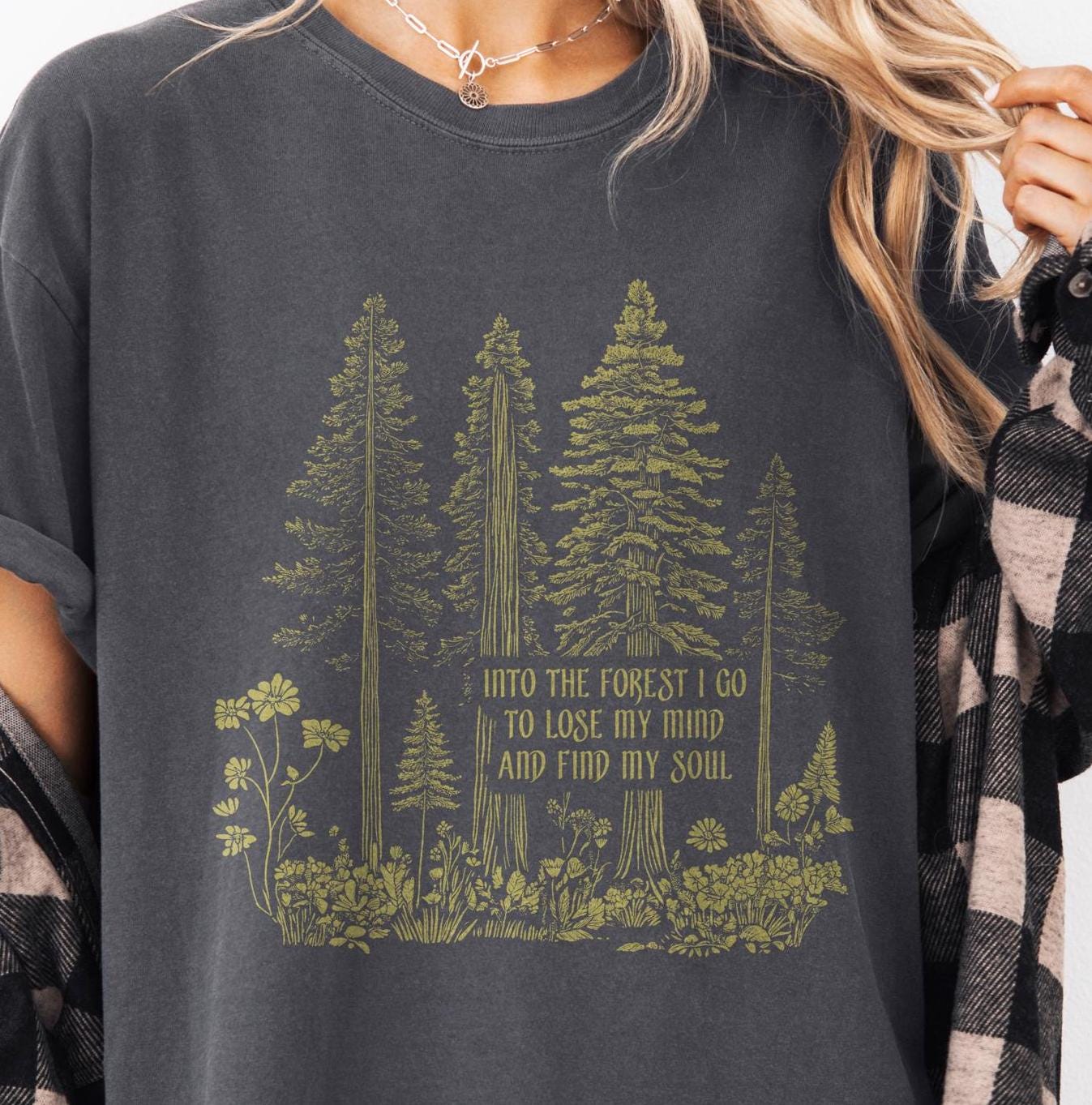 Forest Tshirt Nature Print Into the Forest Bohemian Tshirt Whimsical ...