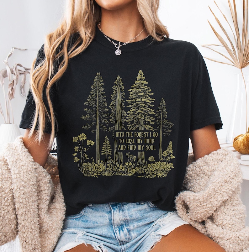 Forest Tshirt Nature Print Into the Forest Bohemian Tshirt Whimsical ...