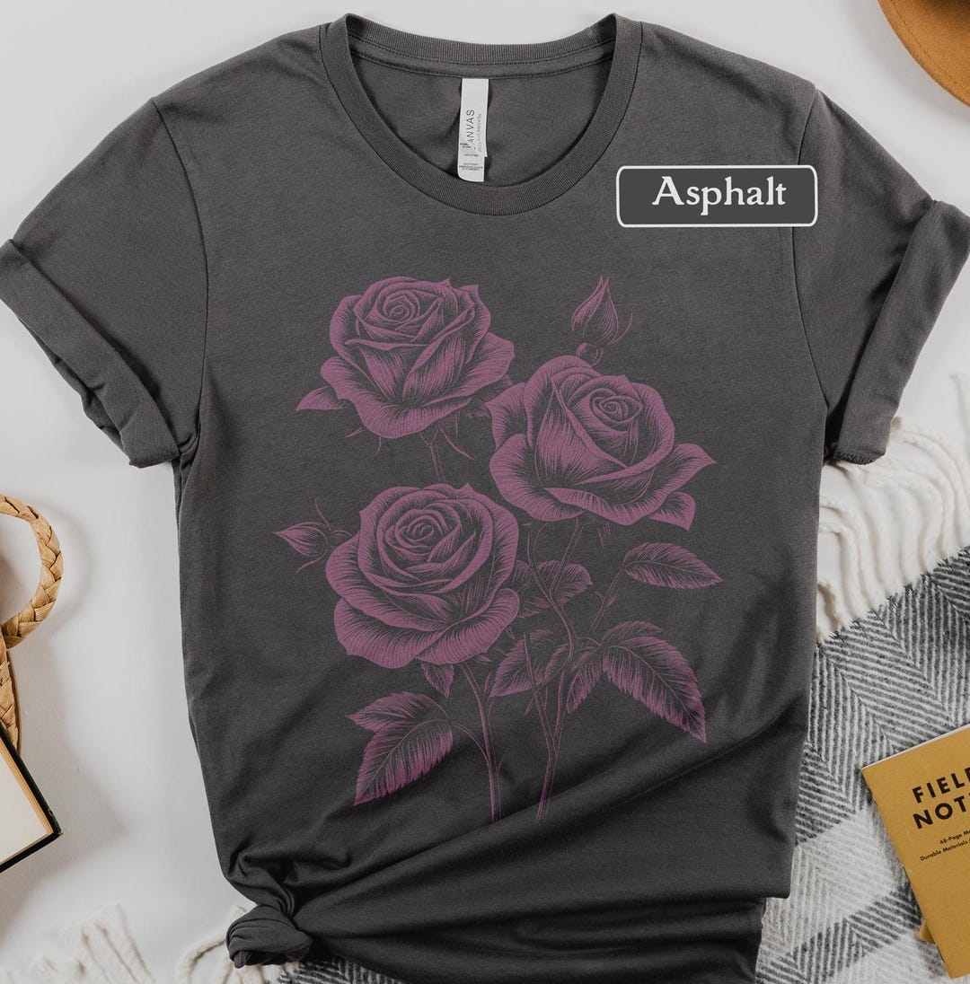 Rose Tshirt, Tshirt With Roses, Graphic Tee Roses, Rose Design Tee ...