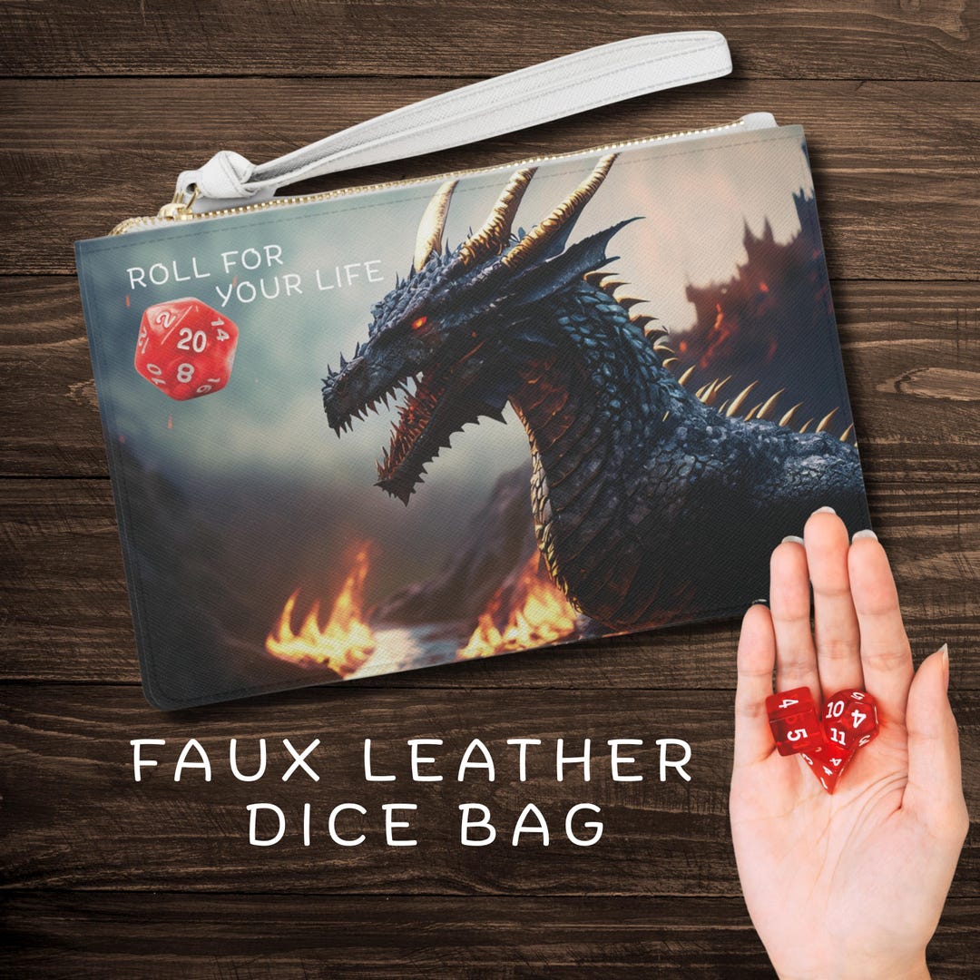 Dragon Dice Bag, Large Faux Leather Zipper Pouch for Lucky Dice, Dnd ...