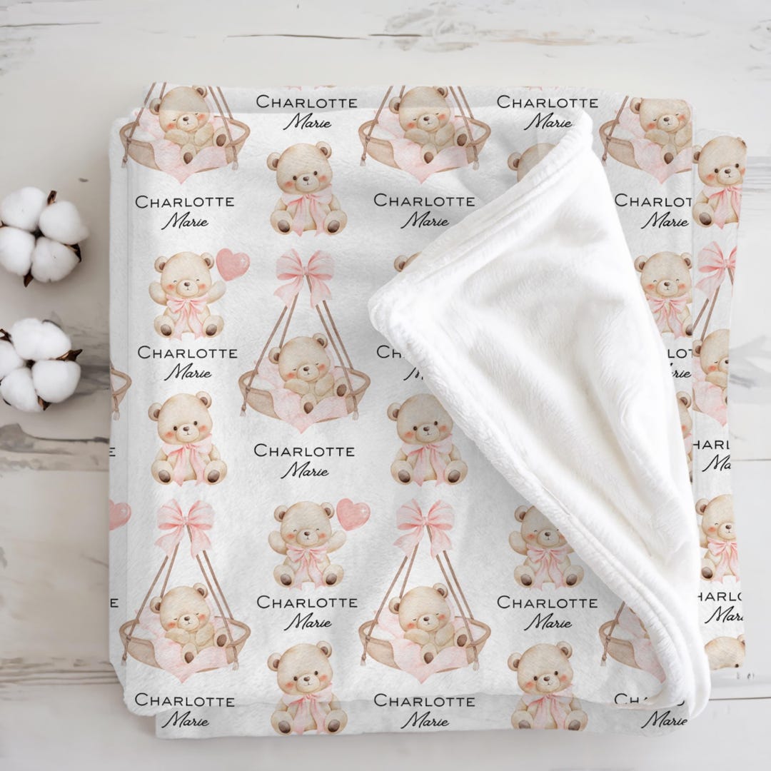 Teddy Bears Baby Name Blanket: Watercolor Teddies Newborn Girl Blanket ...