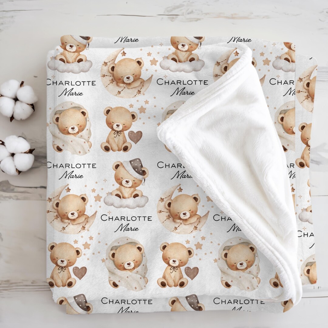 Sleepy Teddies Baby Blanket: Custom Name Newborn Gift, Soft Minky Teddy ...
