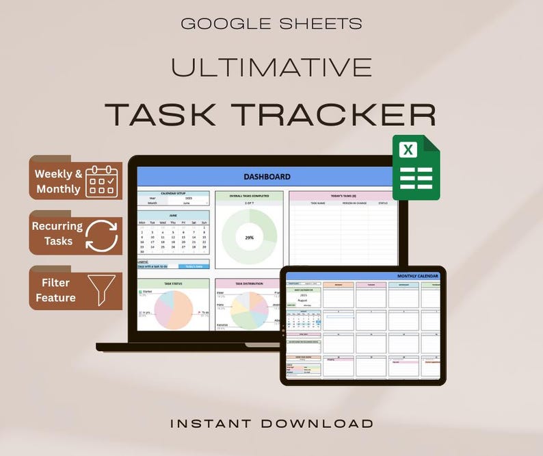 Task Tracker Template Google Sheets – Digital To-do List, Daily Planner, Priority List, Work ...