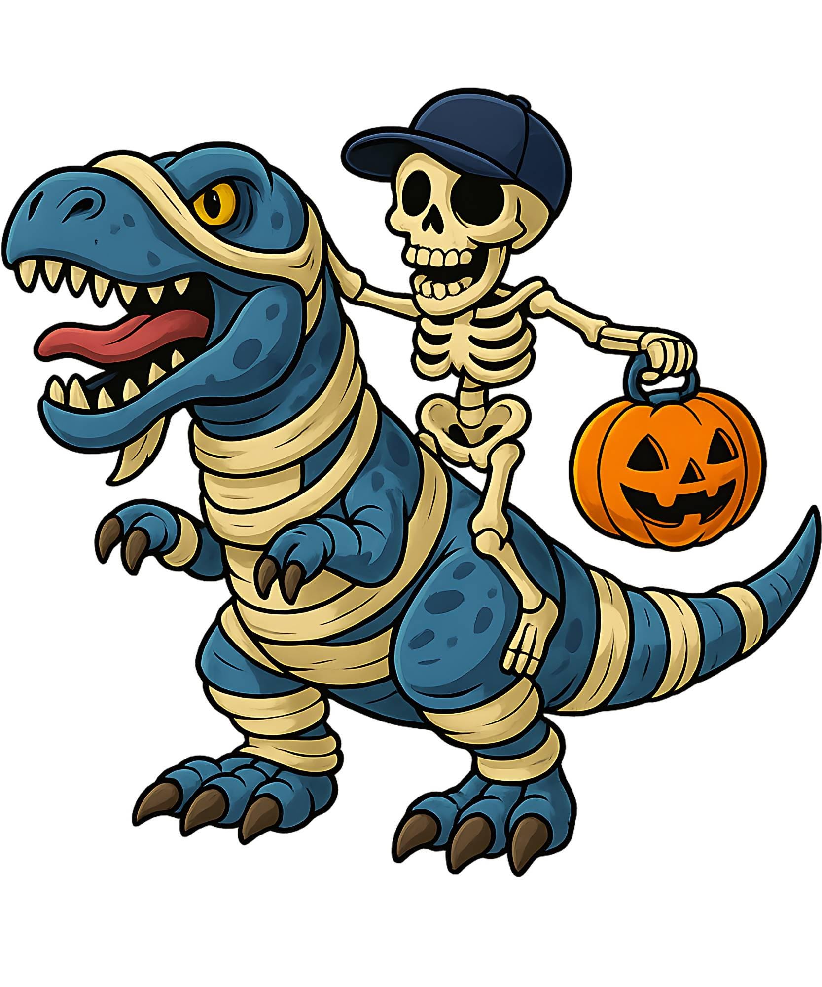 Skeleton Riding Mummy Dinosaur PNG: Kids Halloween Clipart - Etsy