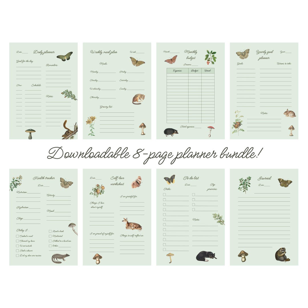 Printable 8-page Planner and Tracker Bundle With a Cute Forest Theme - Etsy
