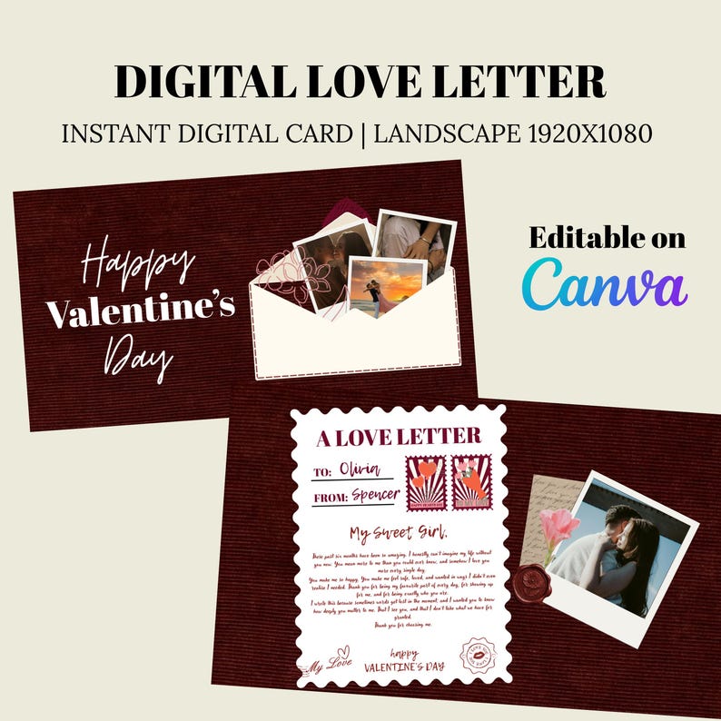 Digital Love Letter – Editable Canva Template | Digital Video Greeting ...