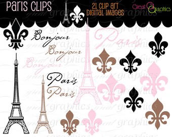 Cute Hand Drawn Digital Paris Clipart Set Eiffel Tower Clip | Etsy