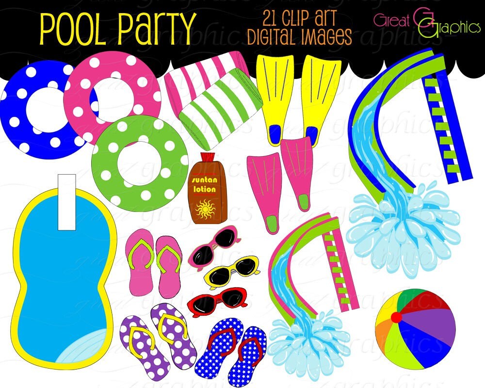 Pool Party Clip Art Digital Pool Party Digital Clip Art | Etsy