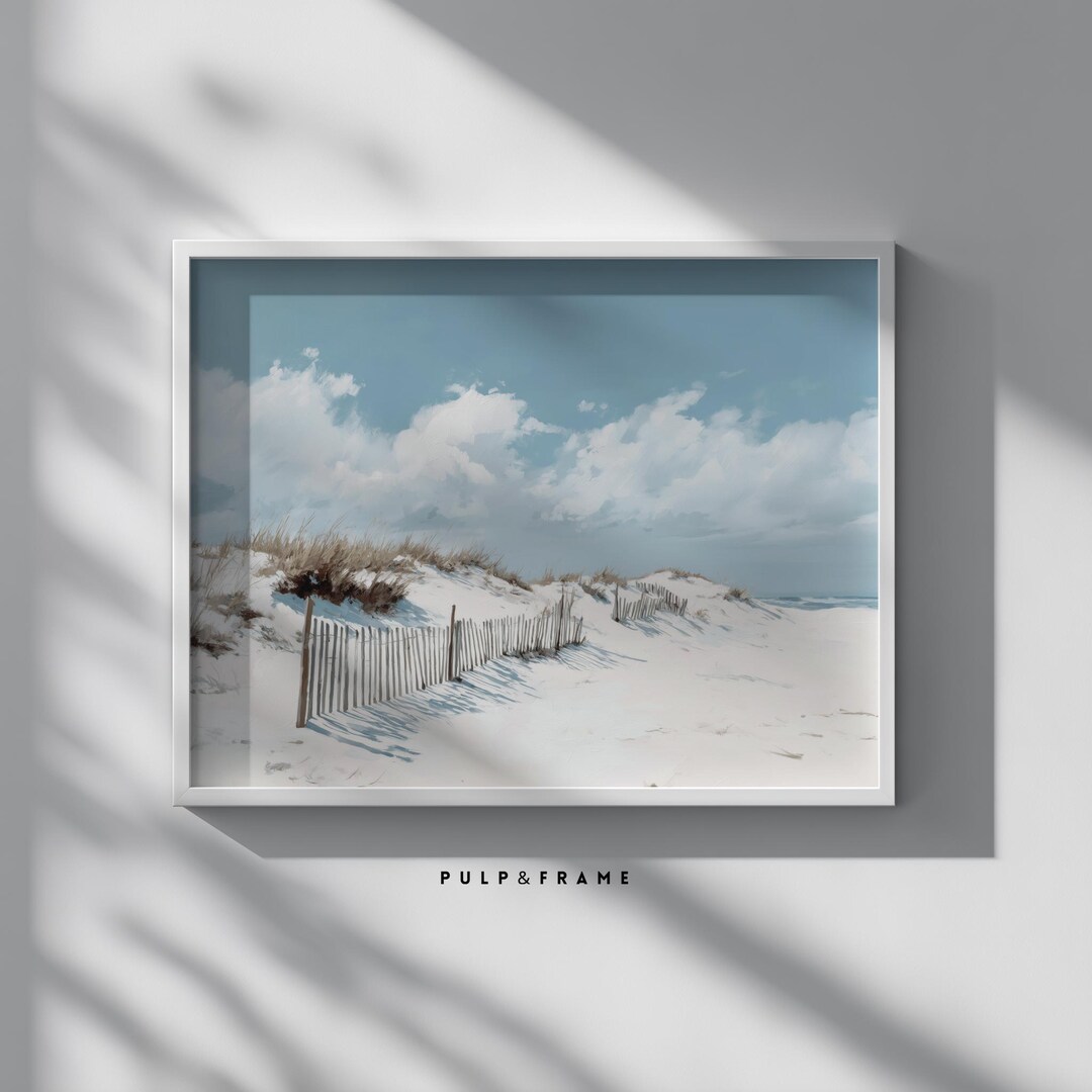 Sandy Dunes Painting, Coastal Art, Beach Fence Scene, Minimal Seascape ...