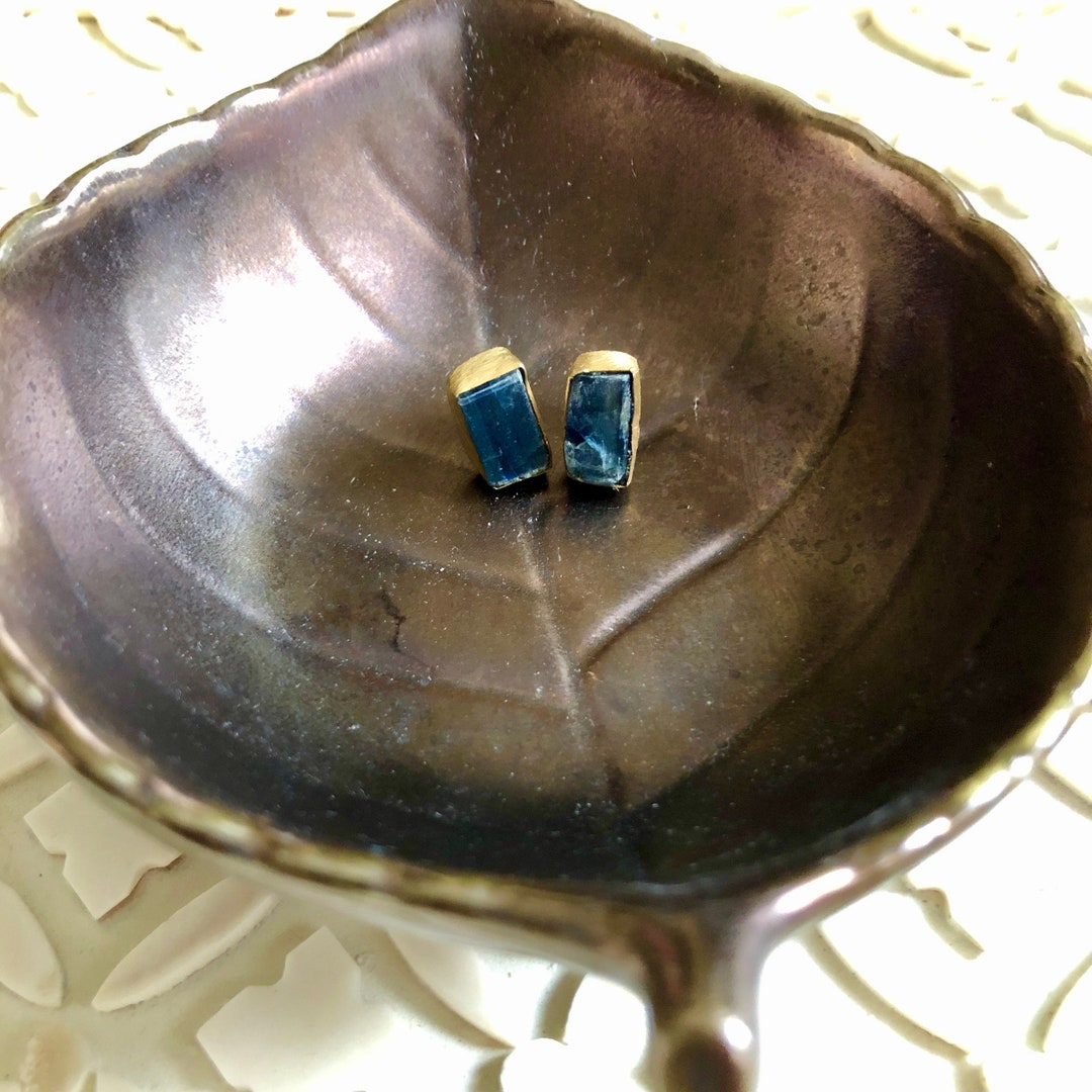 Gold Vermeil Teal Kyanite Stud Earrings: Modern Luxe Gemstone - Etsy