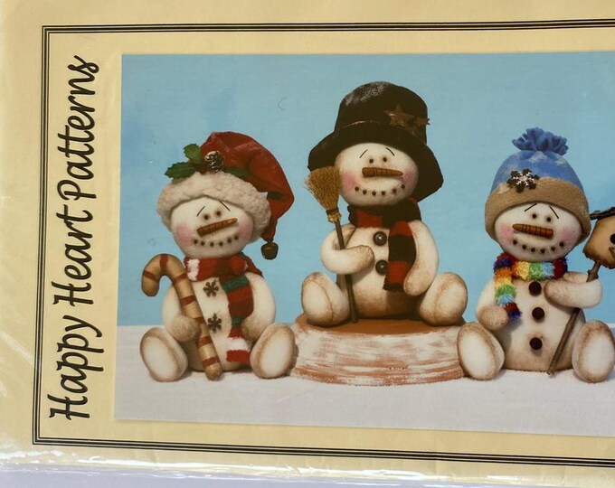 Primitive Snowmen Sewing Pattern, Prim Little Snow Buddies, Happy Heart ...