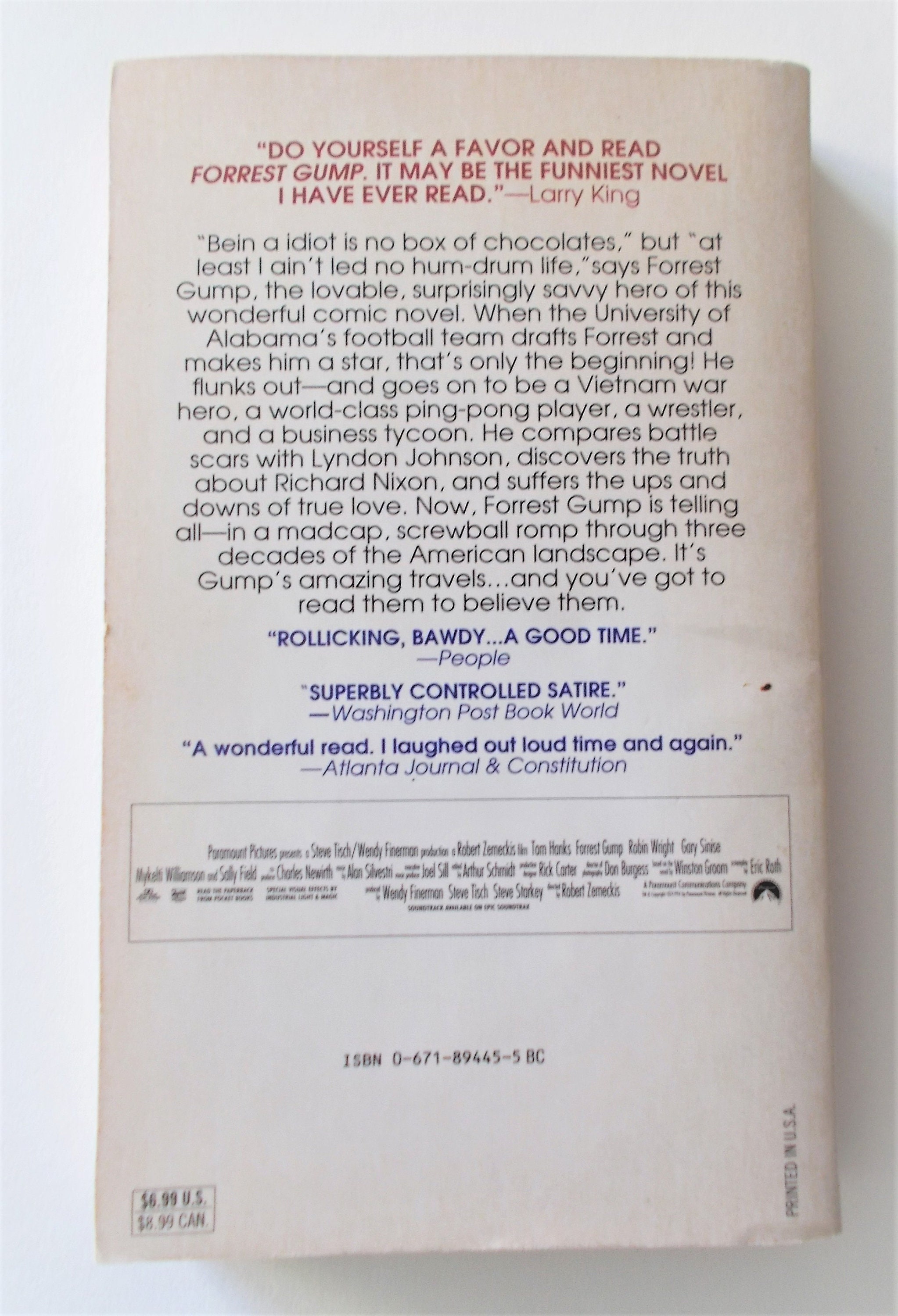 Forrest Gump Book, Author Winston Groom, 1994, Paperback Novel - Etsy