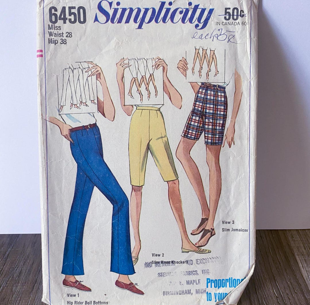 Simplicity 6450 Vintage Sewing Pattern, Shorts and Bell Bottom Pants ...