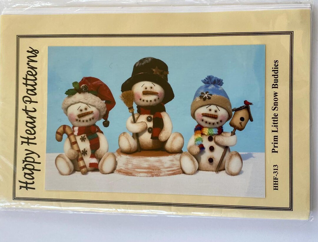 Primitive Snowmen Sewing Pattern, Prim Little Snow Buddies, Happy Heart ...