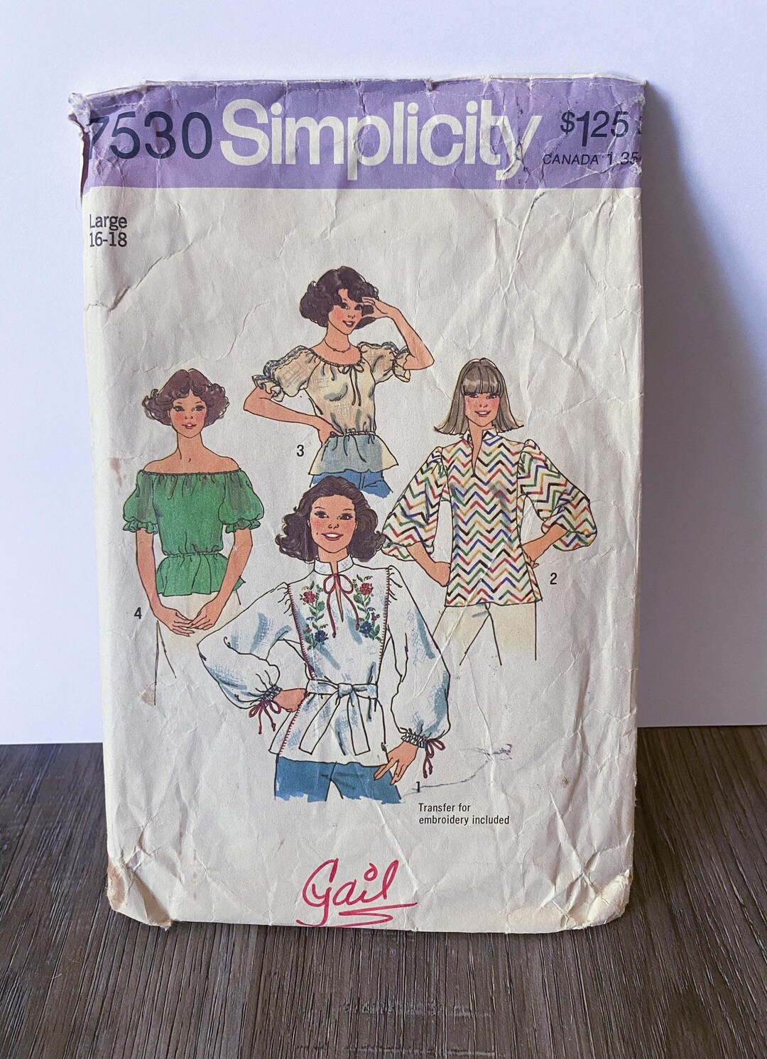 Simplicity 7530 Vintage Sewing Pattern, Misses' Pullover Peasant Tops ...