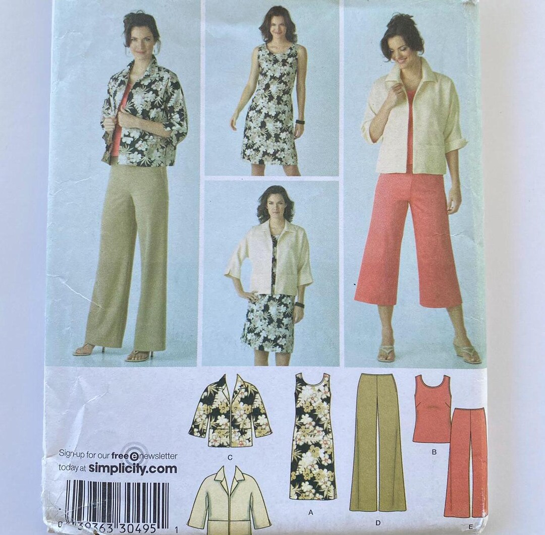 Simplicity 3843 Sewing Pattern, Misses'/women's Dress or Top, Pants ...