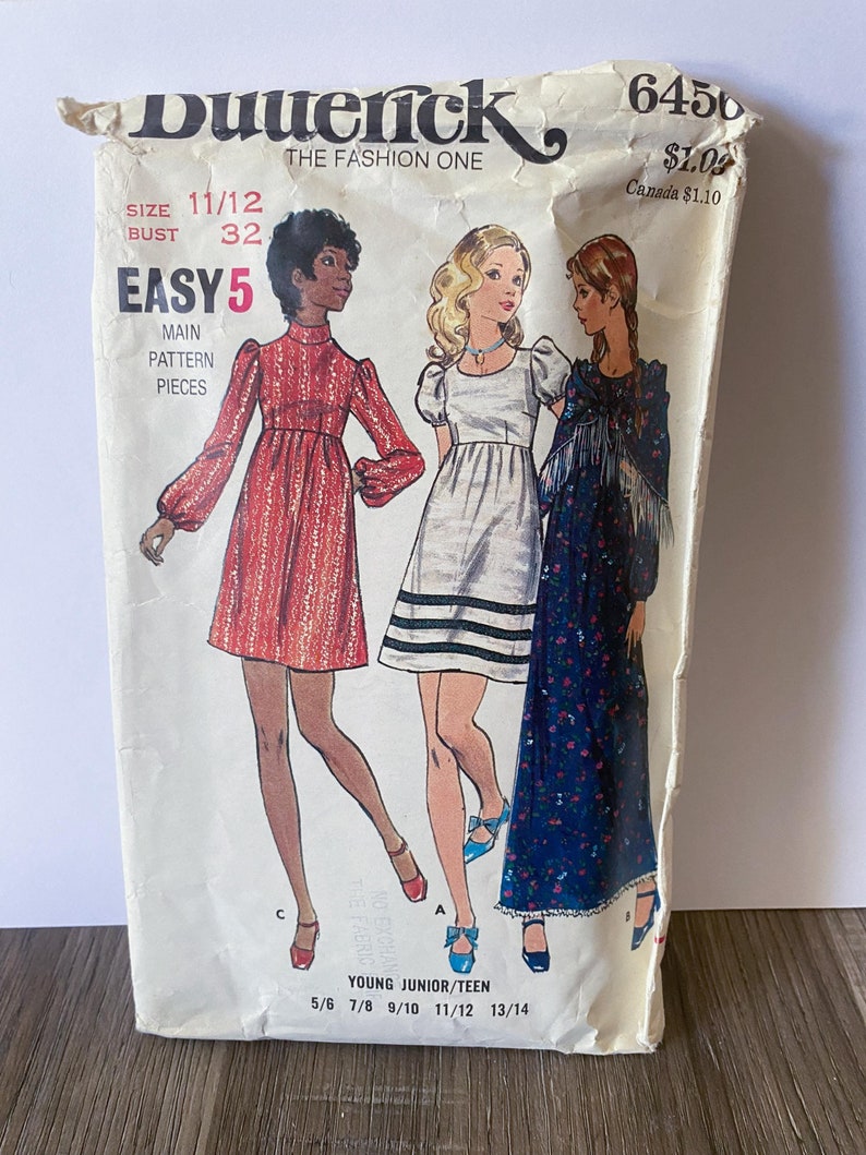Butterick 6456 Vintage Sewing Pattern, Young Junior/teen Dress and ...