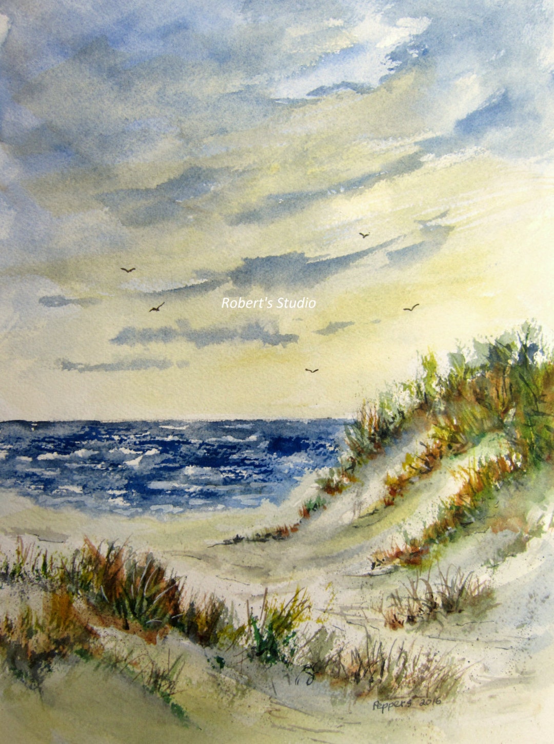 Beach Watercolor, Archival Print, Sand Dune, Seascape Painting ...