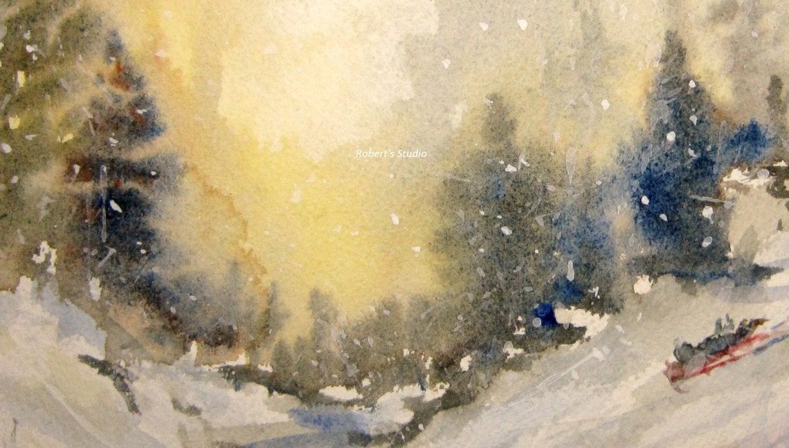 Fine Art Print of Original Watercolor Landscape Painting, Winter Art ...
