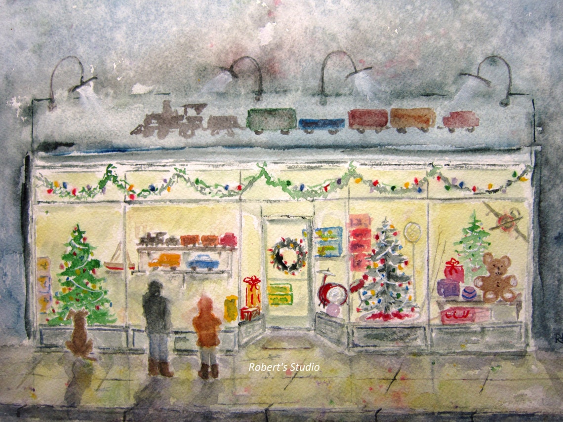 Christmas Painting Watercolor Landscape Print of Original - Etsy