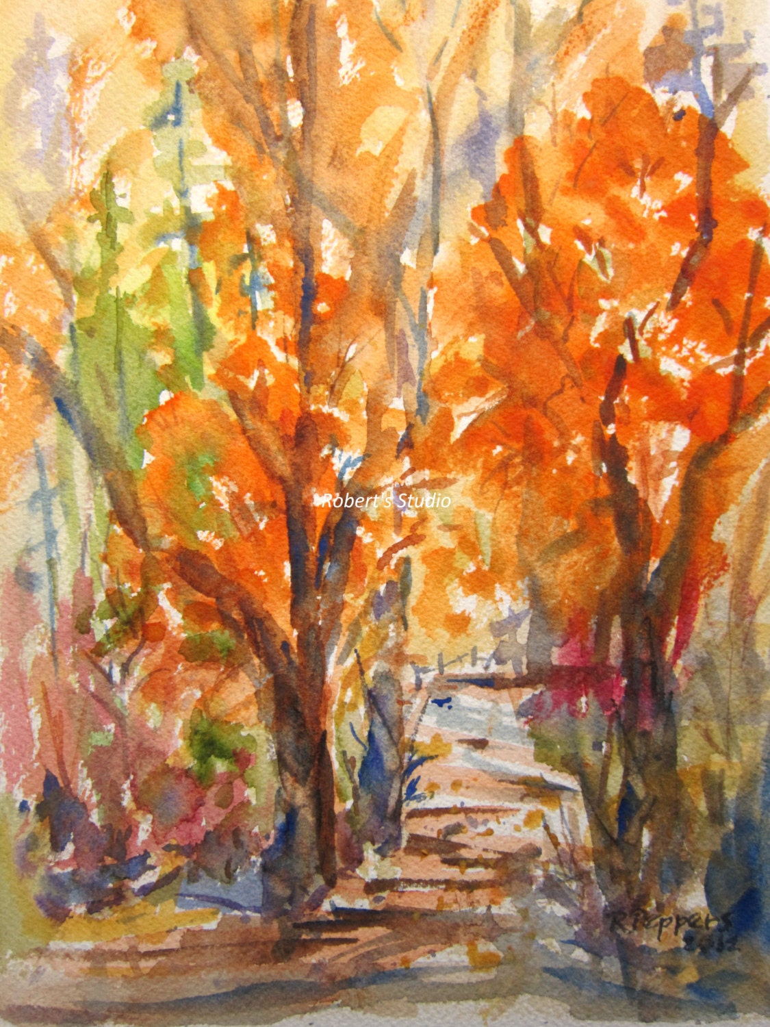 Autumn Walk, Print of Original Watercolor Painting, Watercolor Art ...