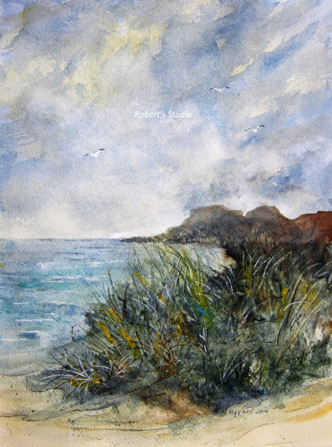 Beachscape, Print of Original Watercolor Seascape Painting, Watercolor ...